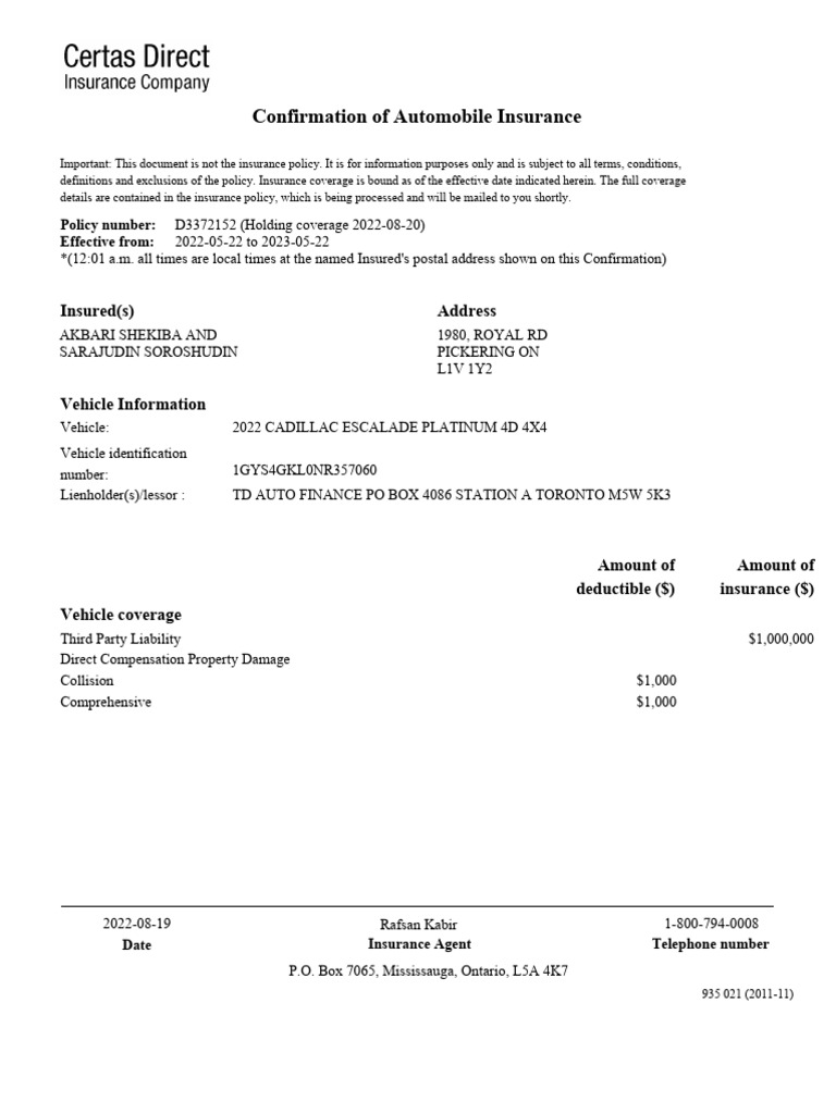 Confirmation of Insurance D3372152 20220819 170048 | PDF | Insurance ...