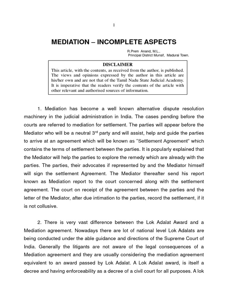 Mediation | PDF | Mediation | Settlement (Litigation)