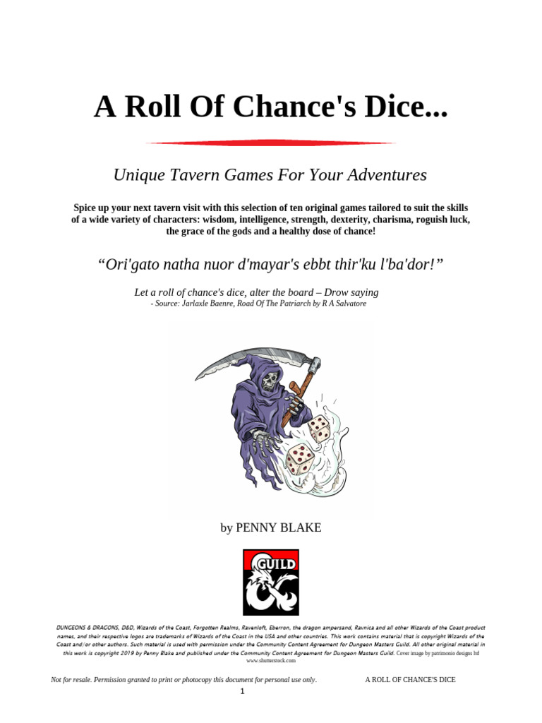 A Roll of Chances - Tavern Games | PDF | Dungeons & Dragons | Dice
