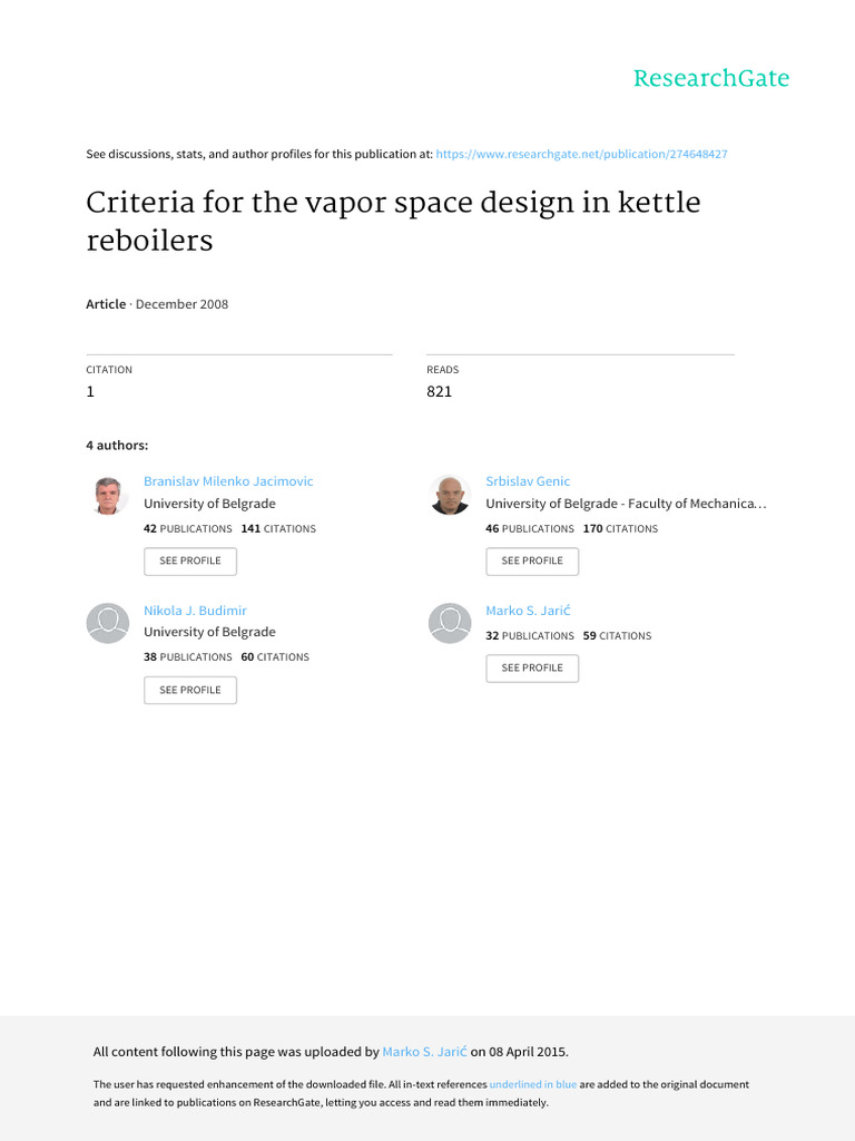 Criteria For The Vapor Space Design in Kettle Reboiler | PDF | Liquids ...