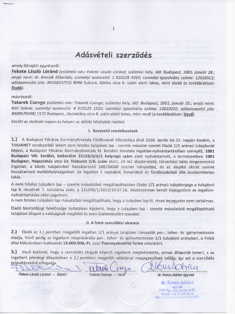 Adásvételi Szerződés | PDF