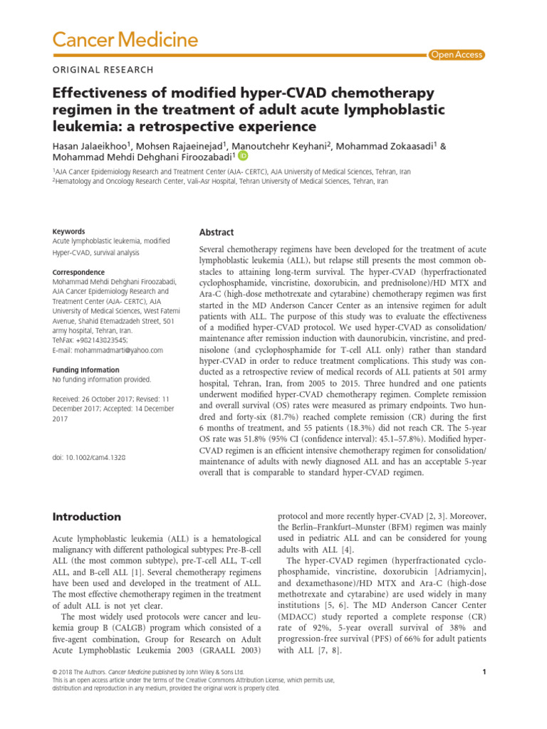 Effectiveness of Modified Hyper-CVAD Chemotherapy | PDF | Leukemia ...