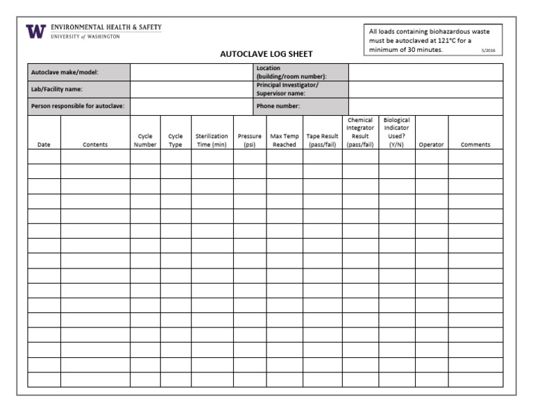 Autoclave Logsheet | PDF