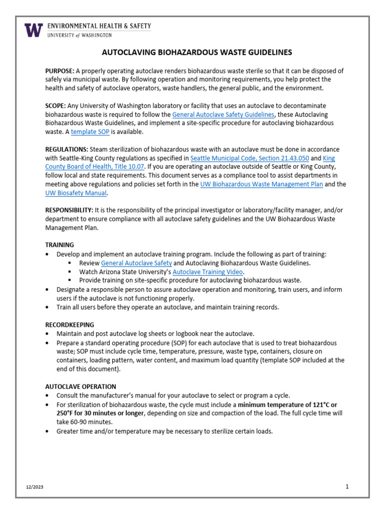Autoclave Biowaste | PDF | Sterilization (Microbiology)