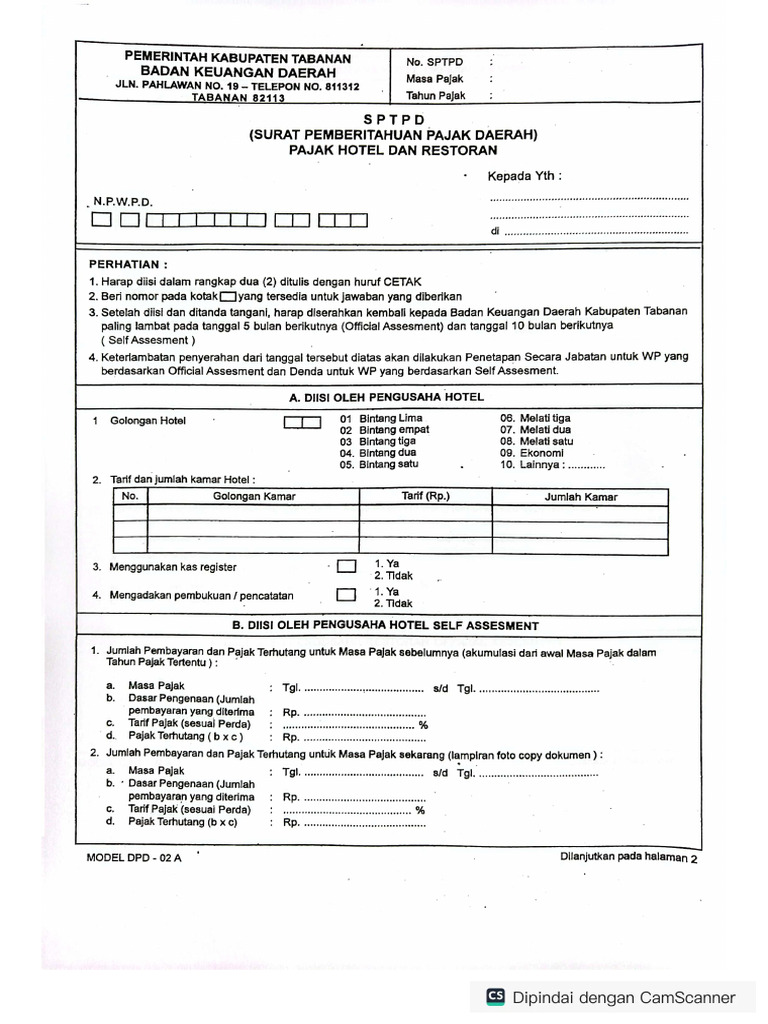 Sptpd Hotel Dan Restoran | PDF