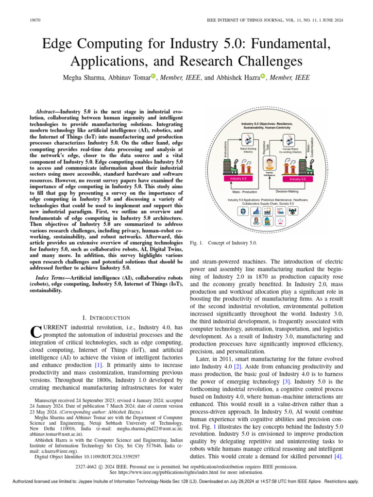Edge Computing For Industry 5.0 Fundamental Applications and Research Challenges | PDF ...