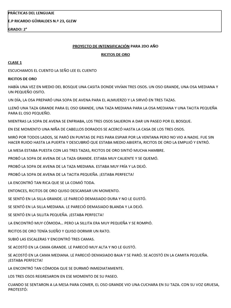 Secu Ricitos de Oro 2do | PDF | Ricitos de oro y los tres osos | Osos