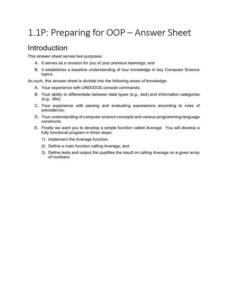 1.1P - Preparing for OOP Answer Sheet ver final | PDF | Boolean Data ... 1.1P - Preparing for OOP Answer Sheet ver final | PDF | Boolean Data ...