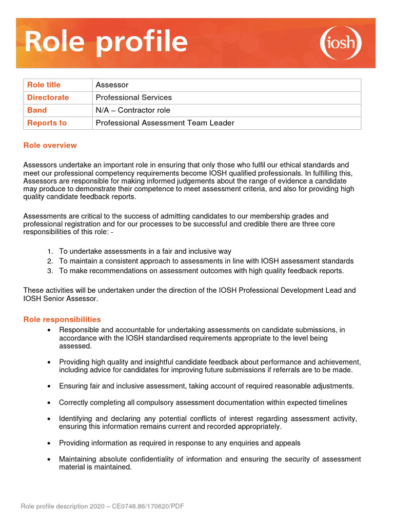 Assessor Role Profile V1.0 | PDF
