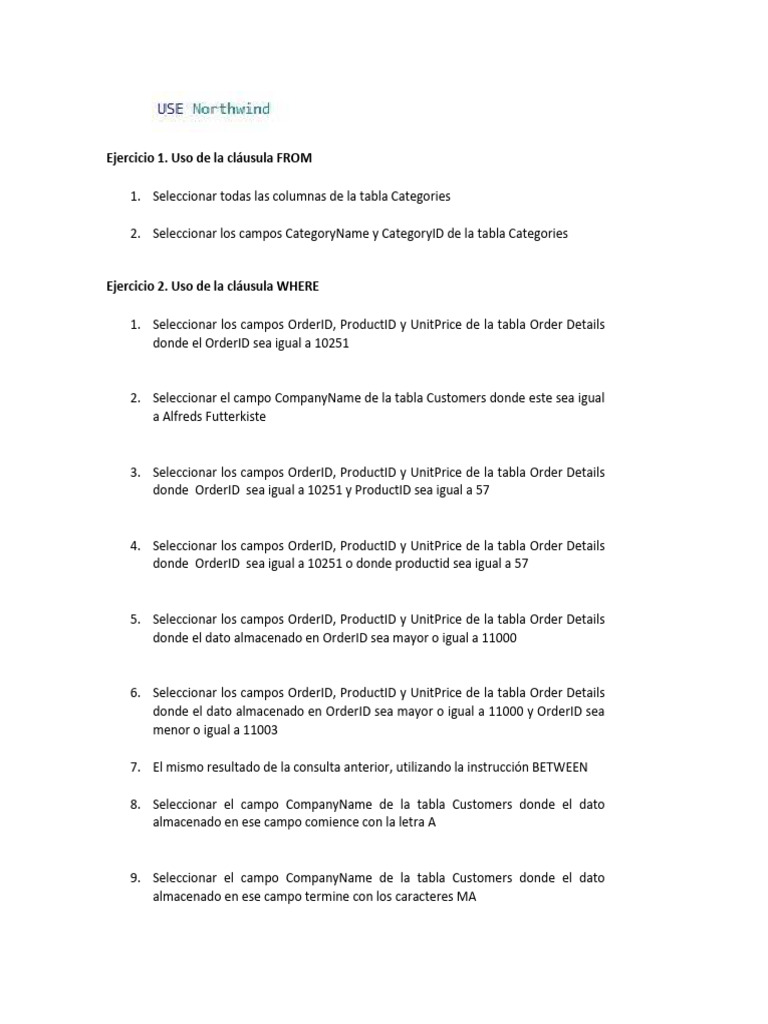 Consultas SQL: FROM, WHERE, ORDER BY y más | PDF | Informática