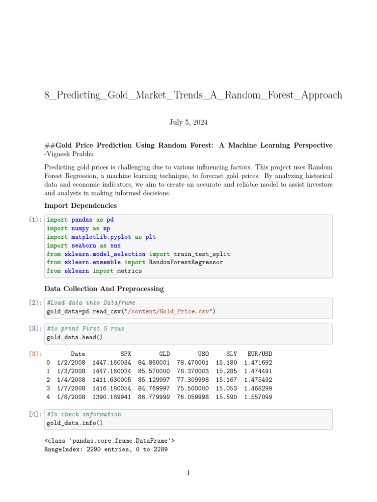 Gold Price Prediction Using RandomForestRegressor and ML | PDF ...