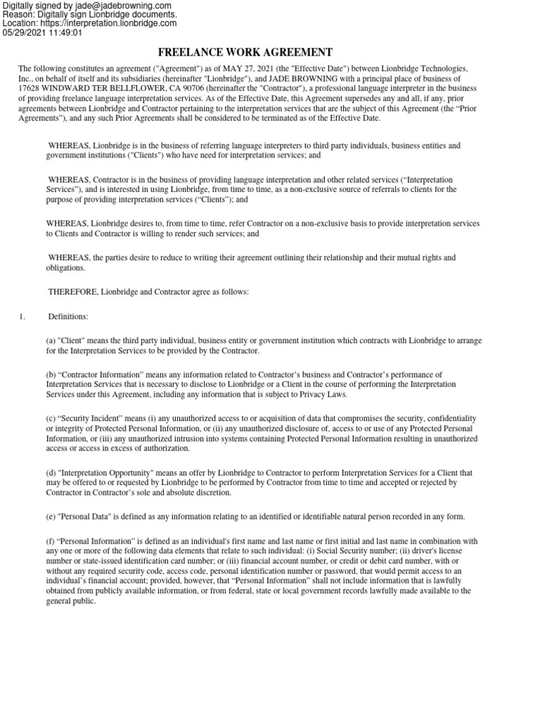 Freelance Work Agreement | PDF | Employment | Malware