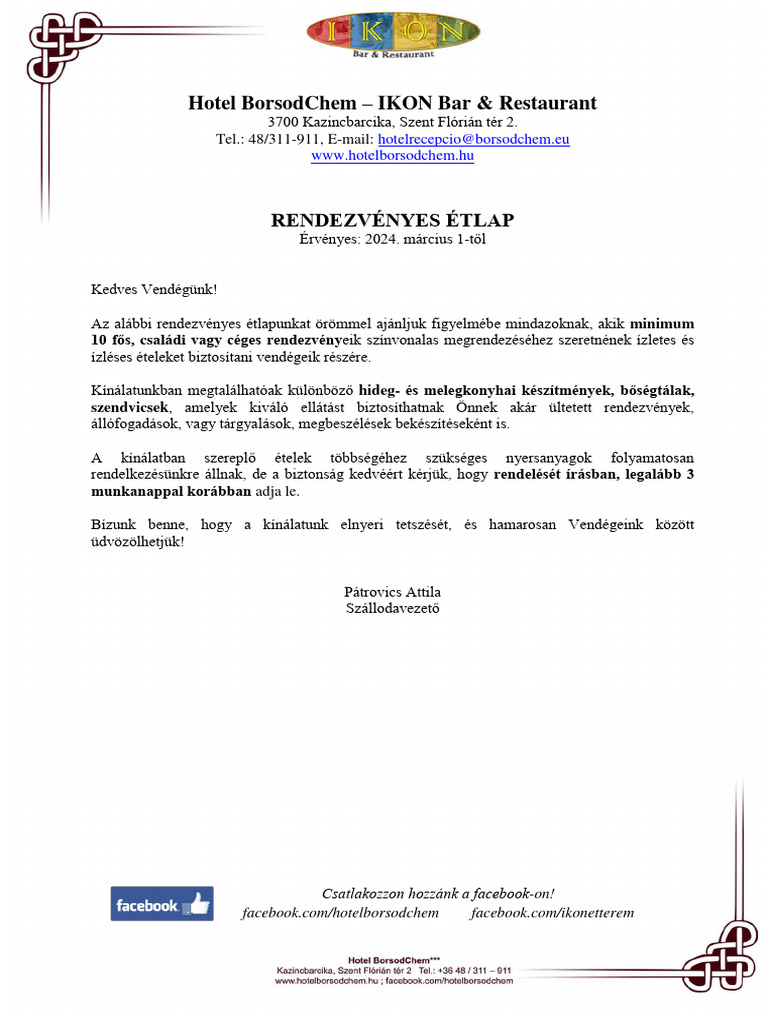 Rendezvenyes Etlap | PDF