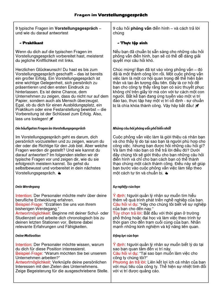 9 Typische Fragen Im Vorstellungsgespräch | PDF