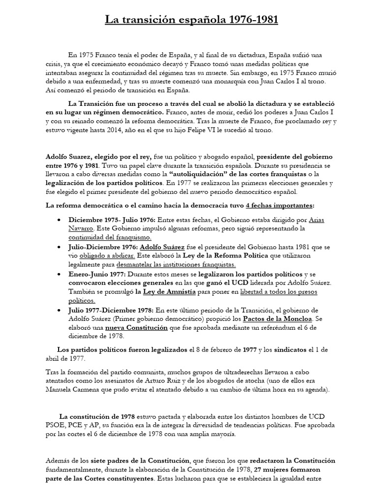 Apuntes - Transición Española | PDF | España franquista | España