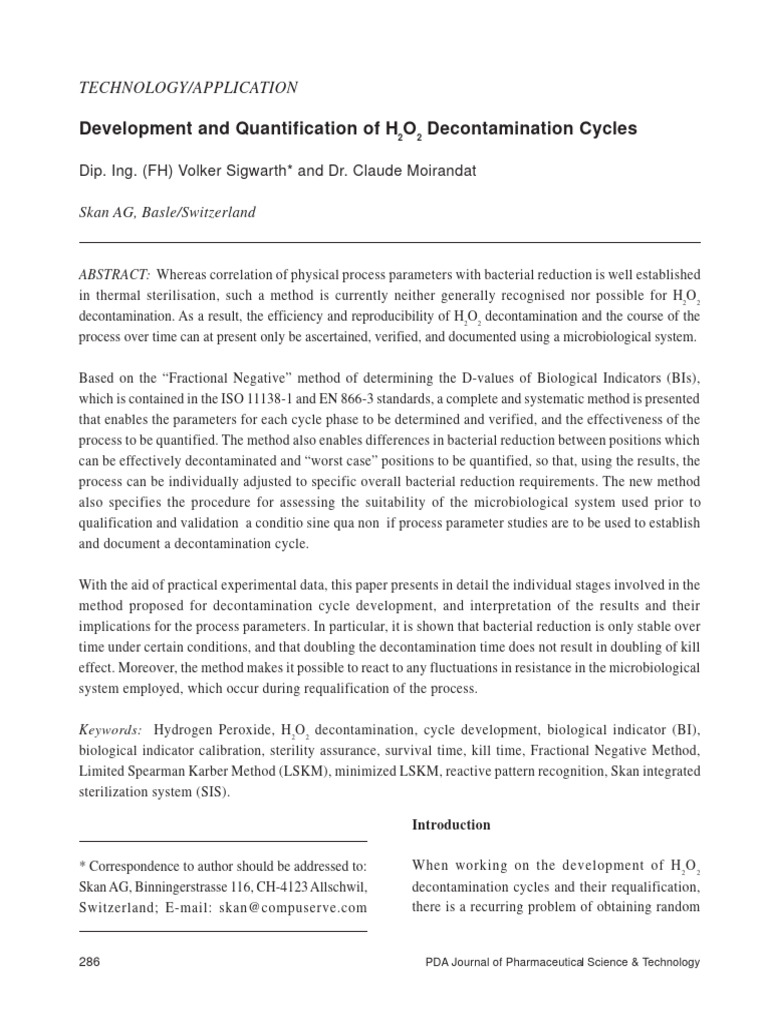 PDA - Development and Quantification of H2O2 Decontamination Cycles ...