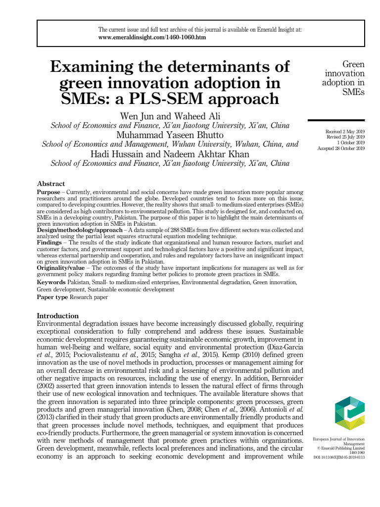 Examining The Determinants of Green Inno | PDF | Innovation | Validity ...