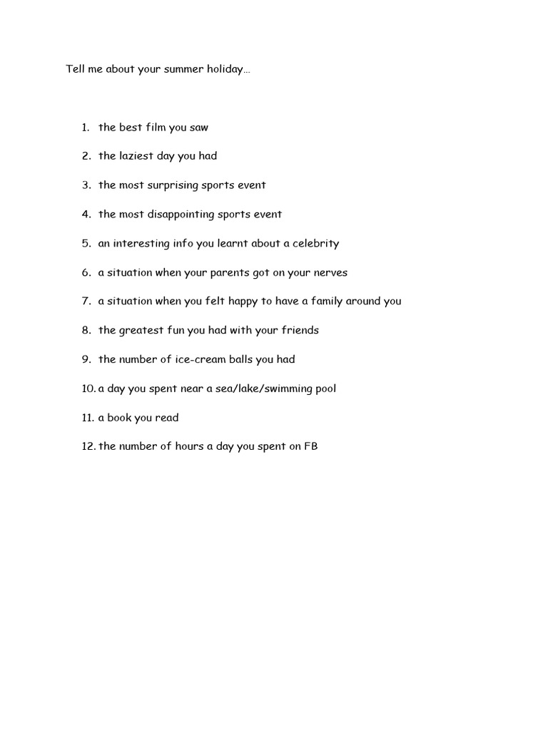 Tell Me About Your Summer Holiday | PDF