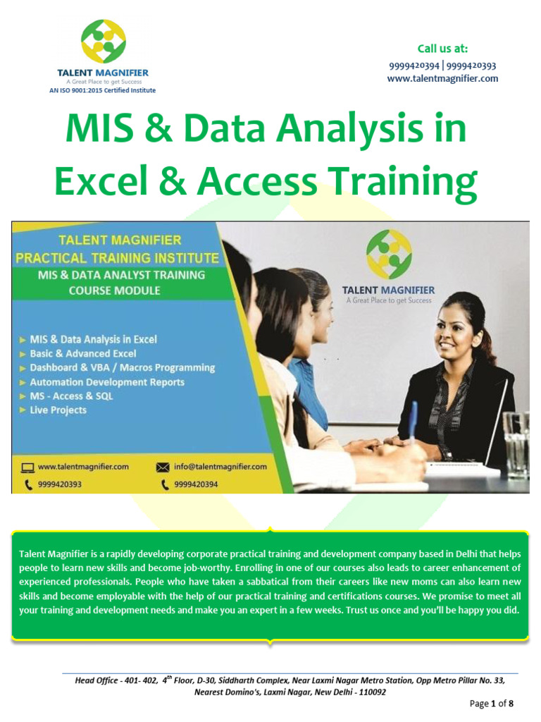 MIS & Adv. Excel Training Course Brochure | PDF | Sql | Microsoft Excel