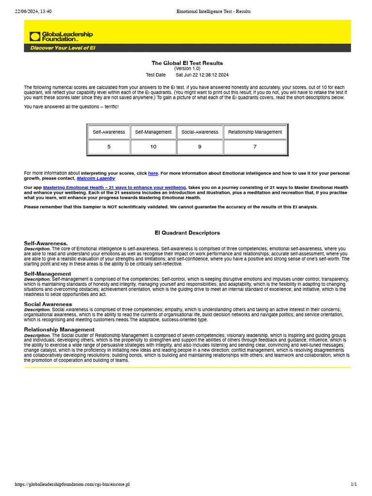 Global Emotional Intelligence Test Results | PDF | Emotional ...
