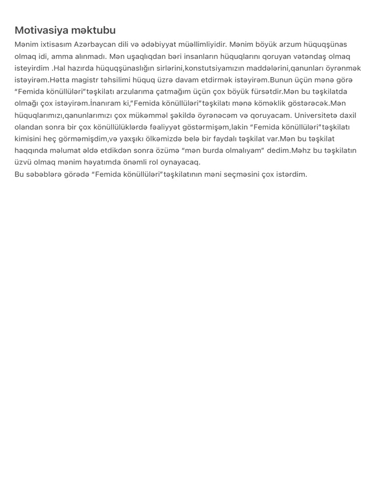 Motivasiya Məktubu | PDF