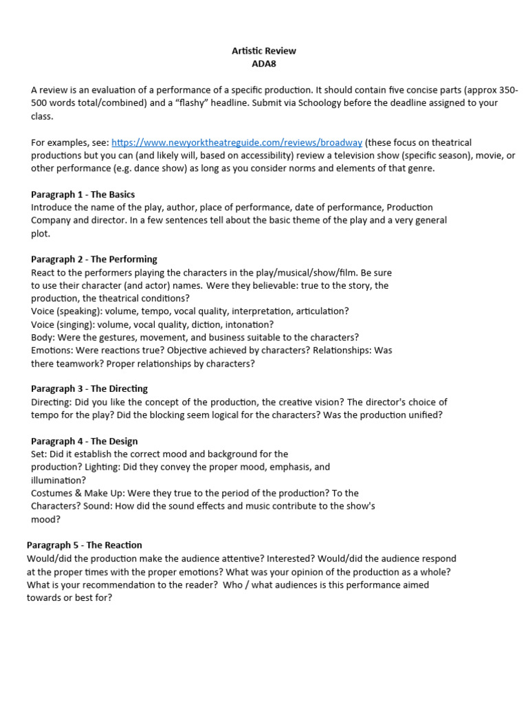 Artistic Review Assignment | PDF | Human Communication