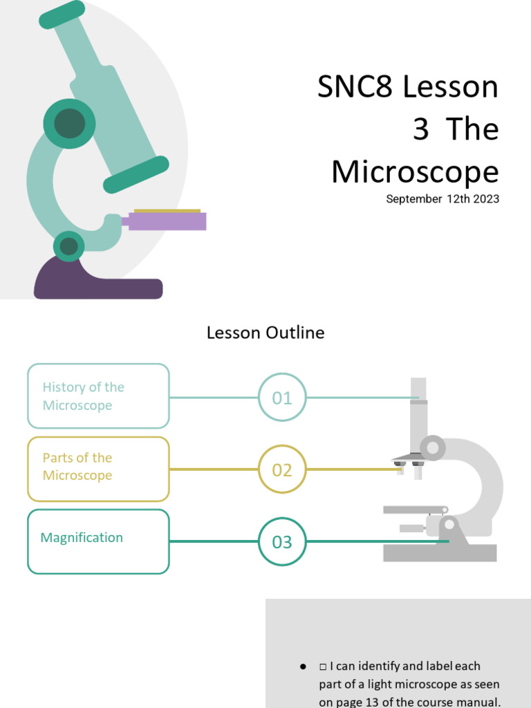 SNC8 - Lesson 3 - The Microscope Annotated | PDF | Microscope ...