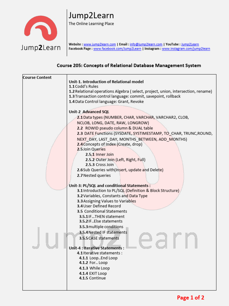 Subject Syllabus 1616352144 | PDF | Pl/Sql | Relational Model