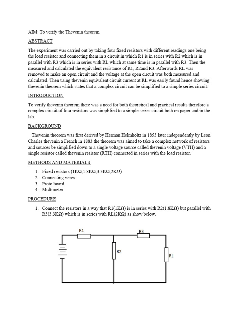thevenin lab report | PDF | Resistor | Series And Parallel Circuits