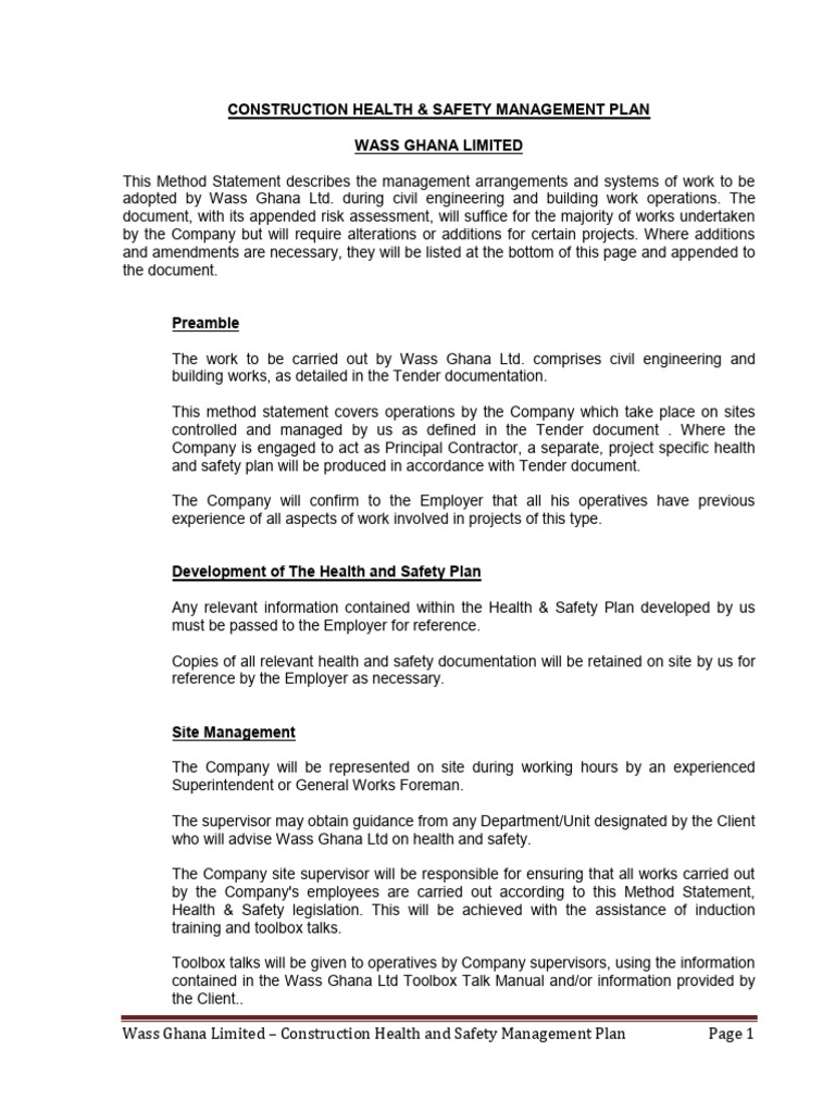 Health and Safety Plan | PDF | Occupational Safety And Health ...
