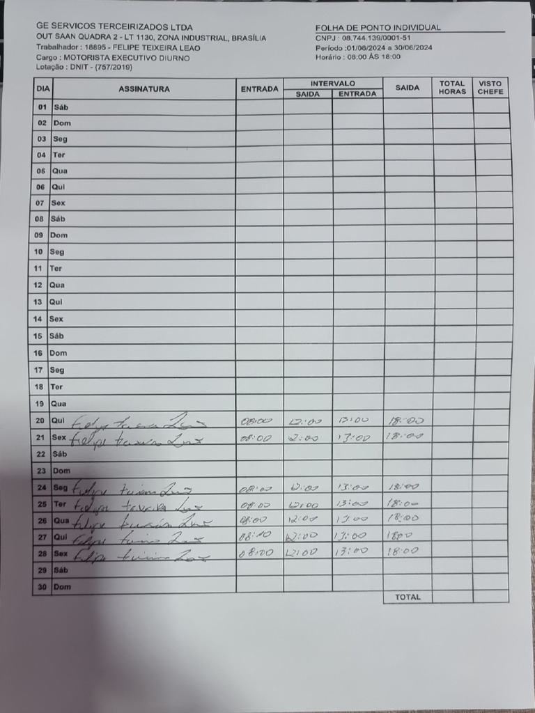 Folha de Ponto Assinada | PDF