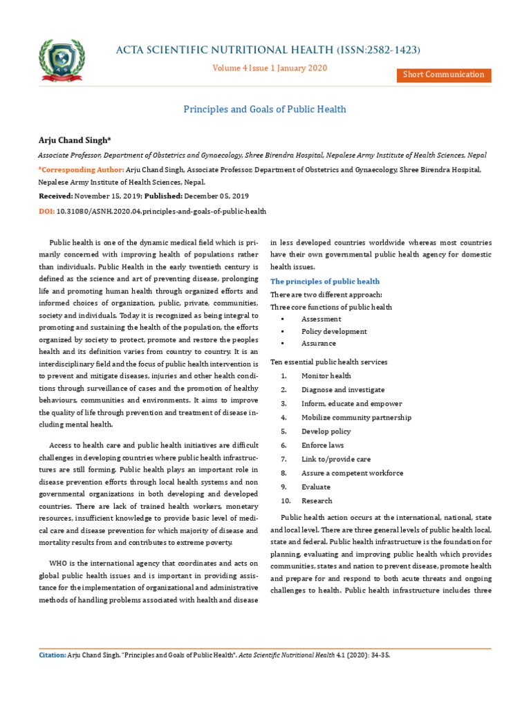 Principles and Goals of Public Health | PDF | Public Health ...