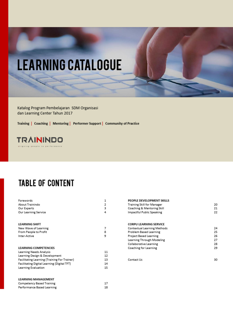 2017 Trainindo Learning Catalogue | PDF | Pengembangan Diri