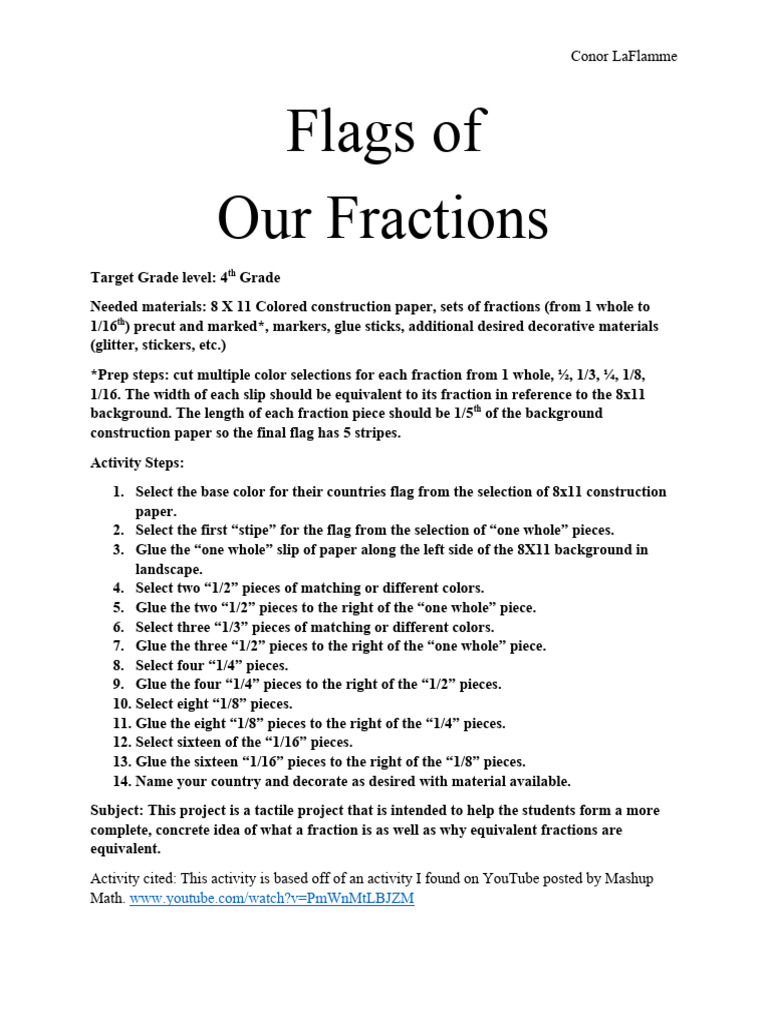 4th Grade Fraction Flags Activity | PDF | Language Arts & Discipline ...