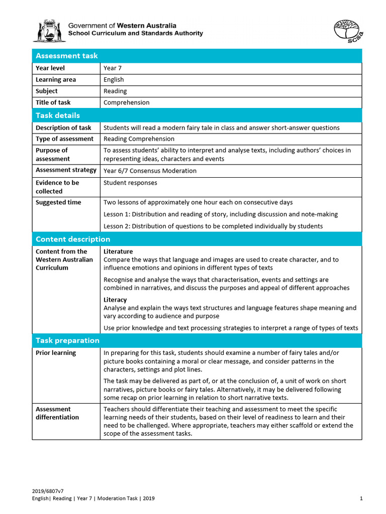 Year-7-English-Reading-Comprehension | PDF | Reading Comprehension ...