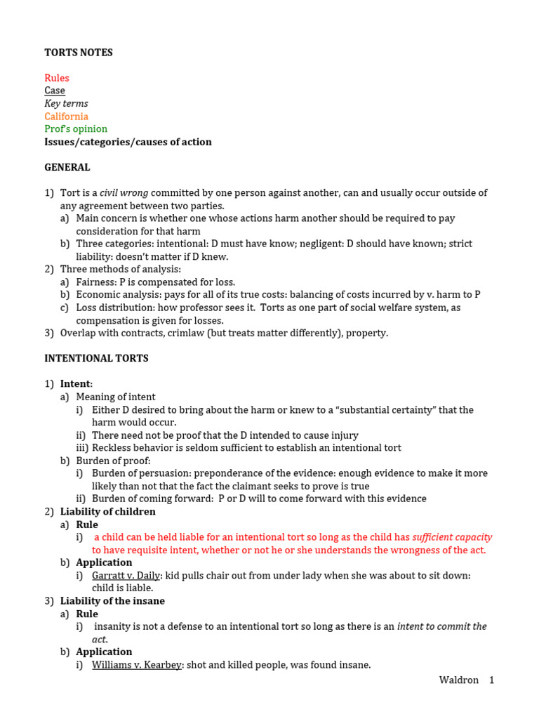 Law outline 3 | PDF | Tort | Legal Liability