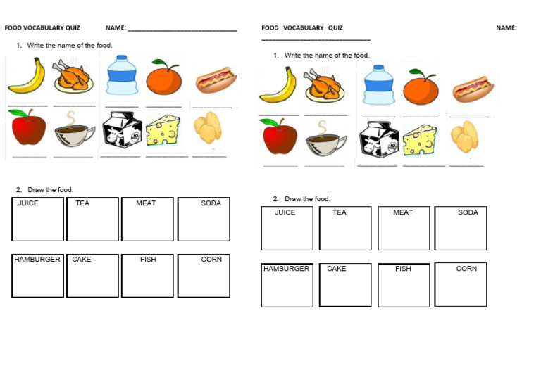 Food Vocabulary Quiz for Kids | PDF