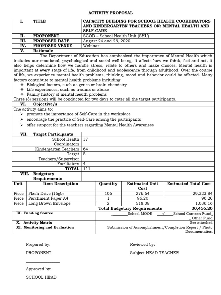 Activity Proposal With Matrix Template | PDF | Mental Health | Mental ...