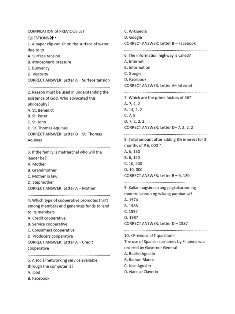 COMPILATION of PREVIOUS LET QUESTIONS | PDF | Reproduction | Fertilisation