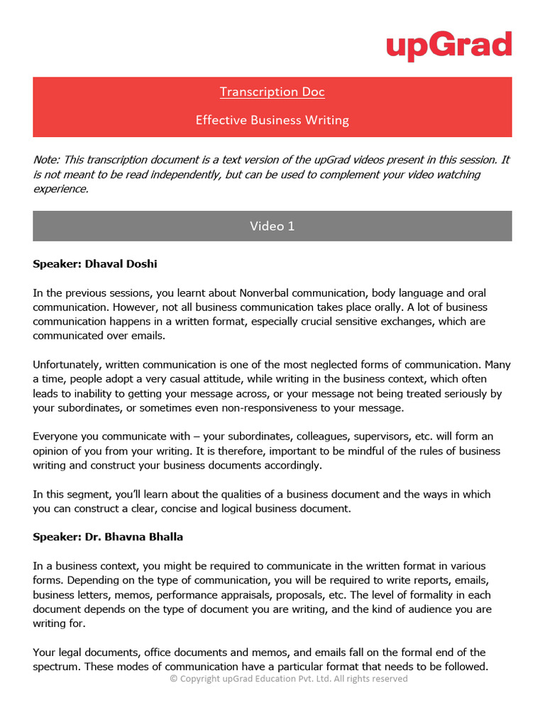 Session+Transcript Effective Business Writing | PDF | Communication | Mail