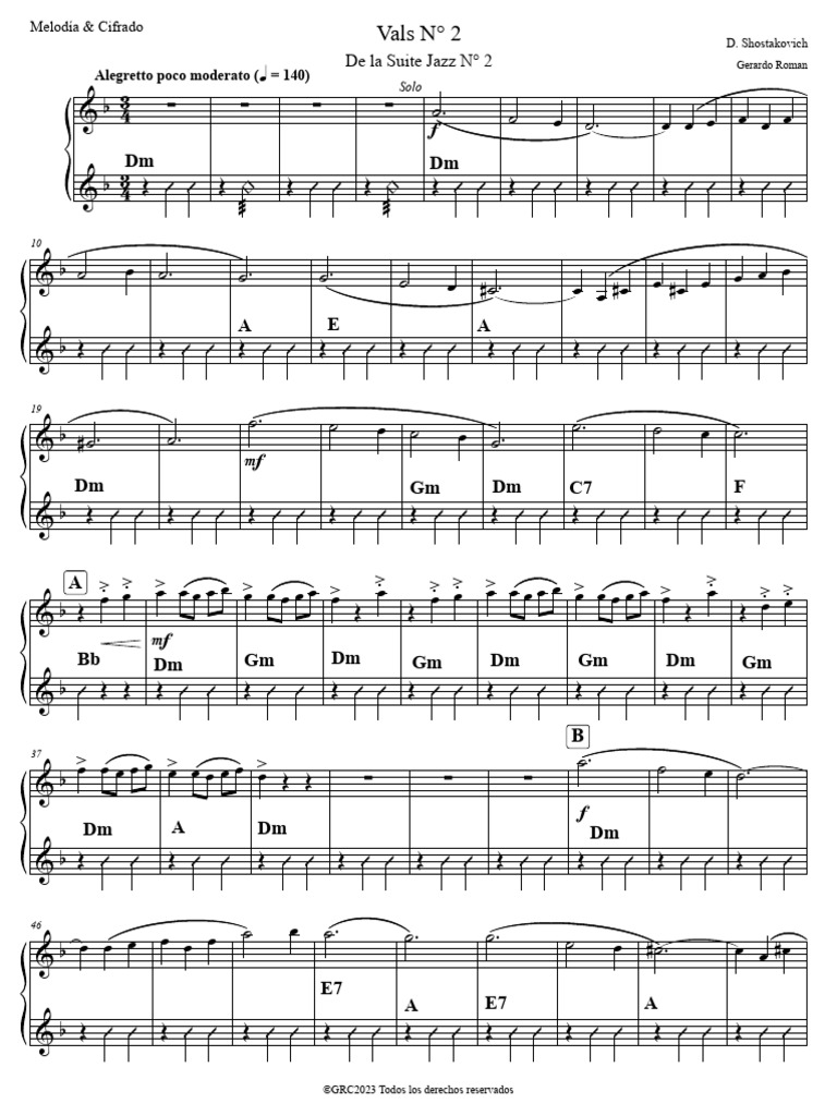 Vals #2 - Score - Melodía & Cifrado | PDF