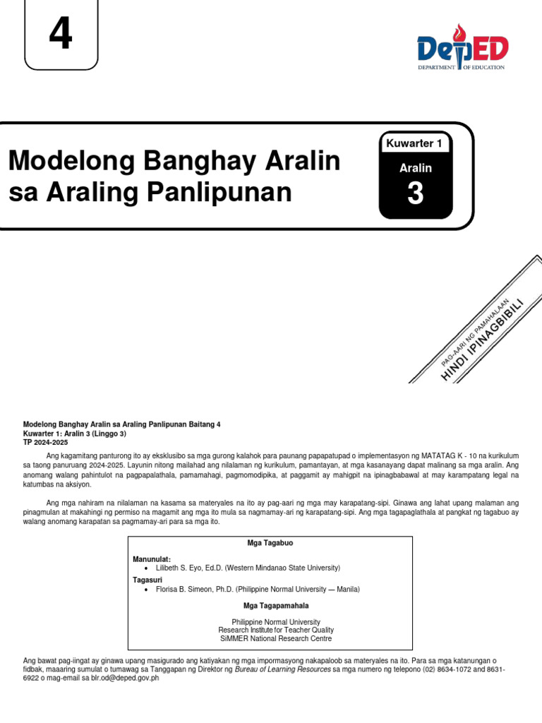 Q1 LE Araling Panlipunan 4 Lesson 3 Week 3 | PDF