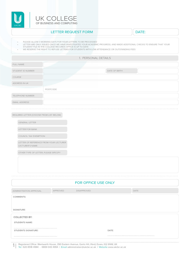 Letter Request Form for Students | PDF
