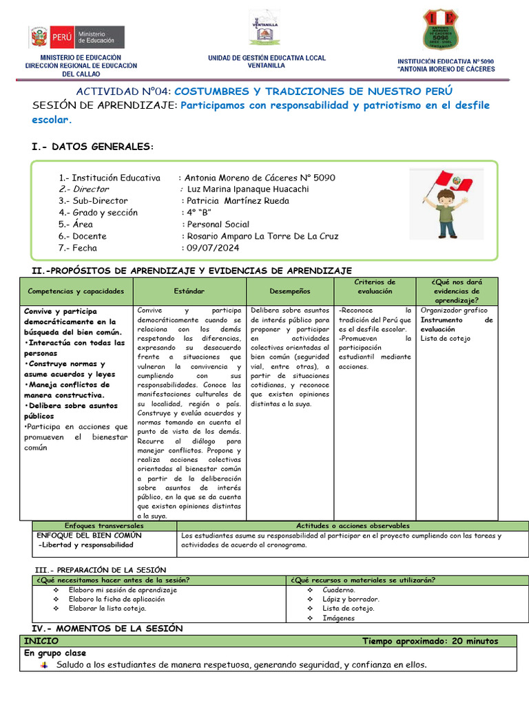 Participación en el Desfile Escolar | PDF | Aprendizaje | Evaluación