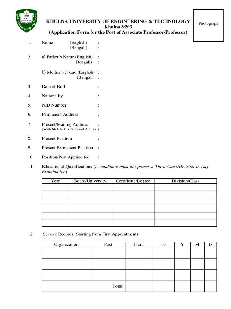 Application Form For Associate Professor N Professor | PDF | Academic ...