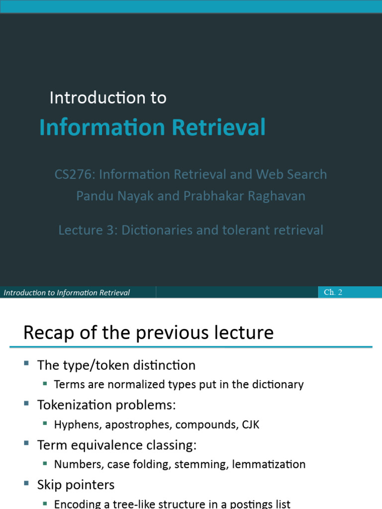 Lecture3 Tolerant Retrieval | PDF | Information Retrieval | Pointer (Computer Programming)