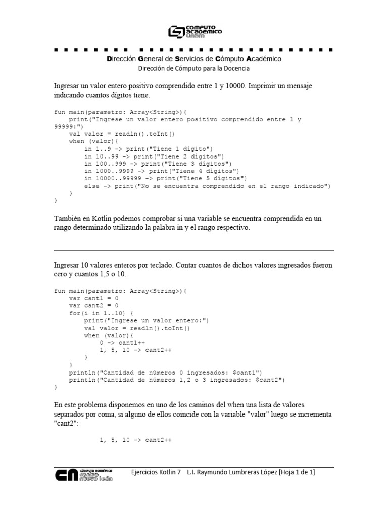 07 Ejercicios Kotlin | PDF | Métodos y materiales de enseñanza