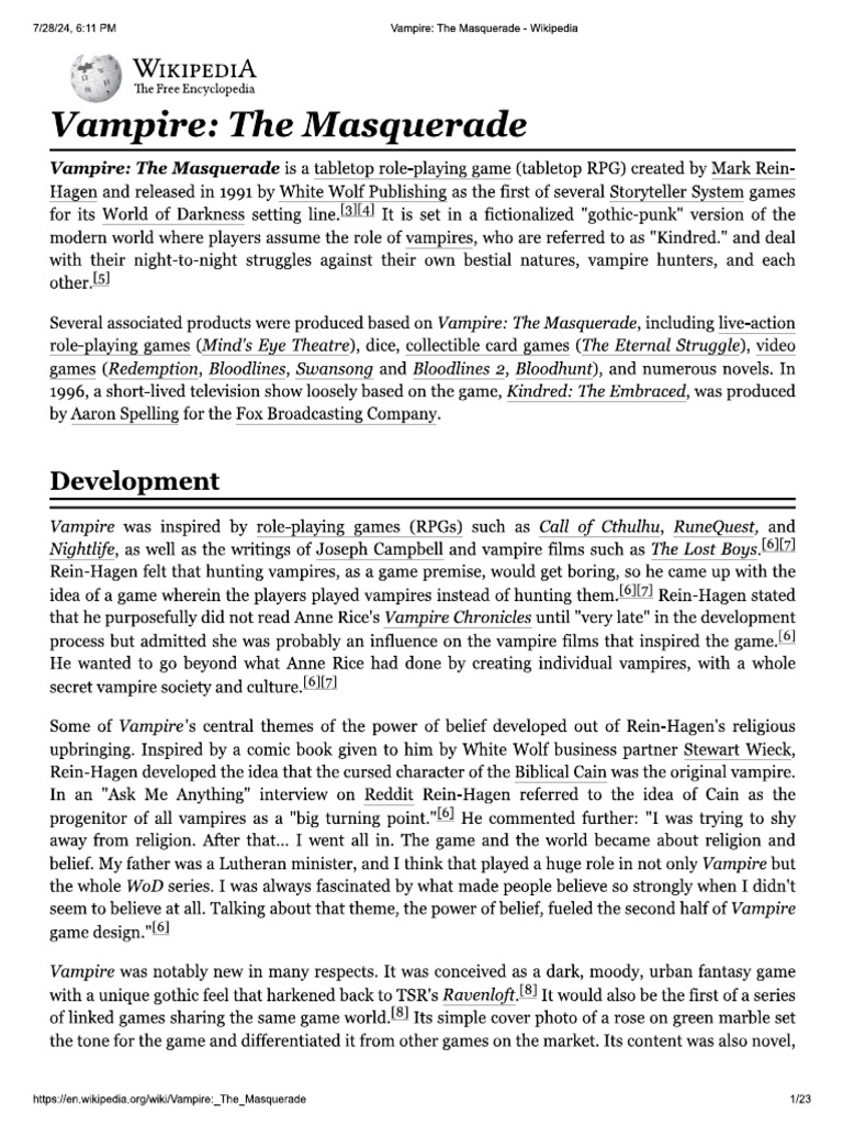 Wikipedia Vampire The Masquerade | PDF