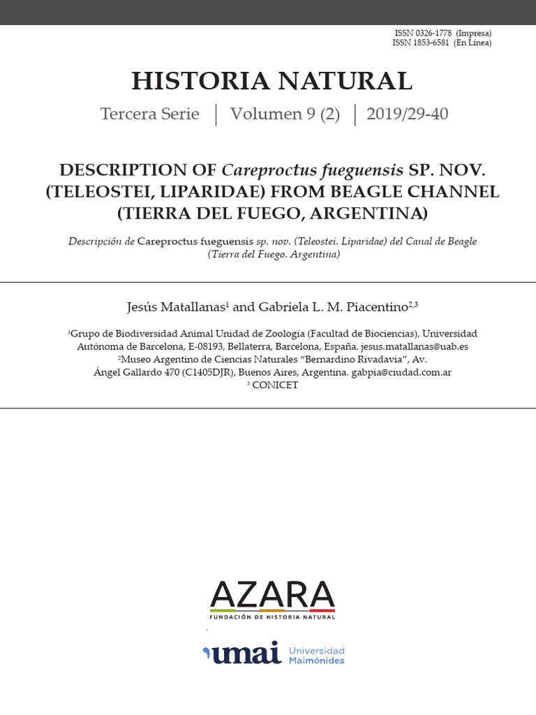 New Liparid Fish Species from Beagle Channel | PDF | Anatomical Terms ...