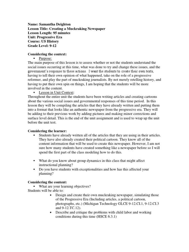 Creating A Progressive Era Newspaper | PDF | Progressive Era | Muckraker